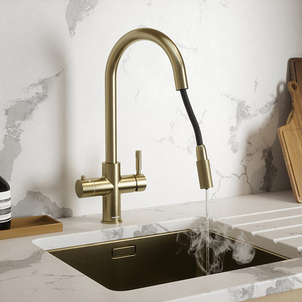 Hanstrom 4-in-1 Flex Pro Square Boiling Water Tap - Brushed Brass